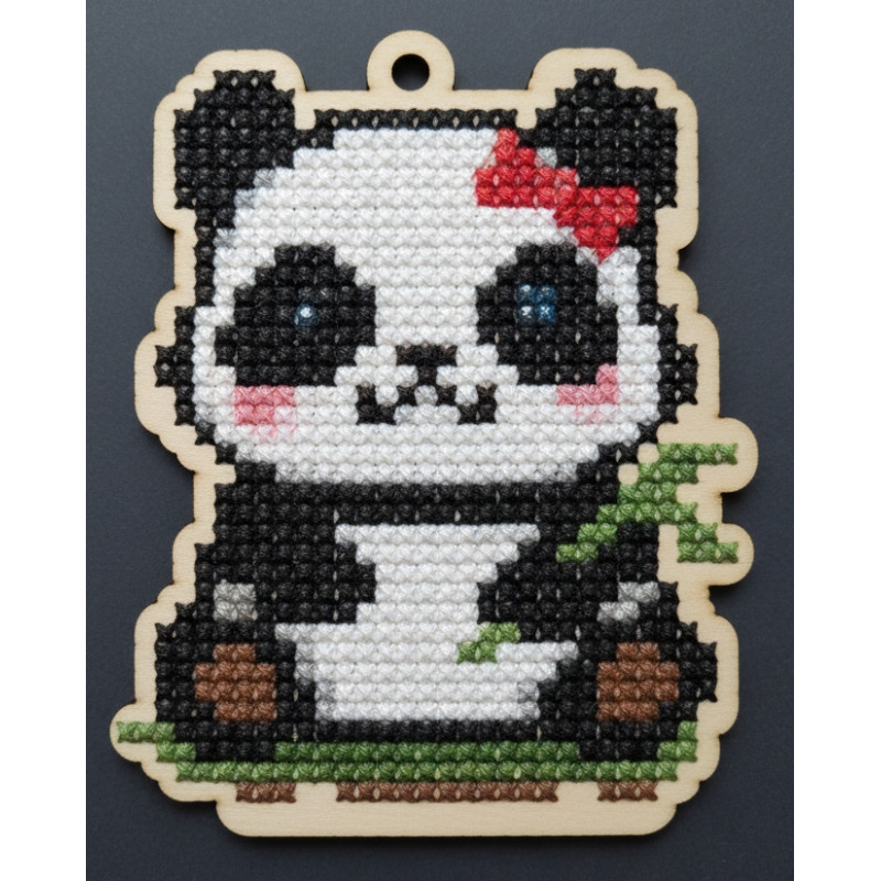 Wooden Panda Cross Stitch Keyring Kit | Beginner Friendly Craft