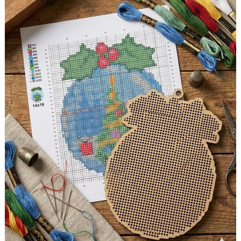 Christmas Tree Laser-Cut Wood Cross-Stitch Kit - 12 Colours